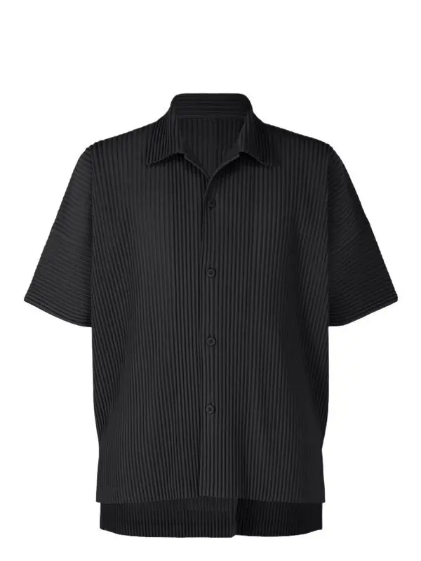 Issey Miyake Homme Pliss Short Sleeved Pleated Buttoned Shirt - Black