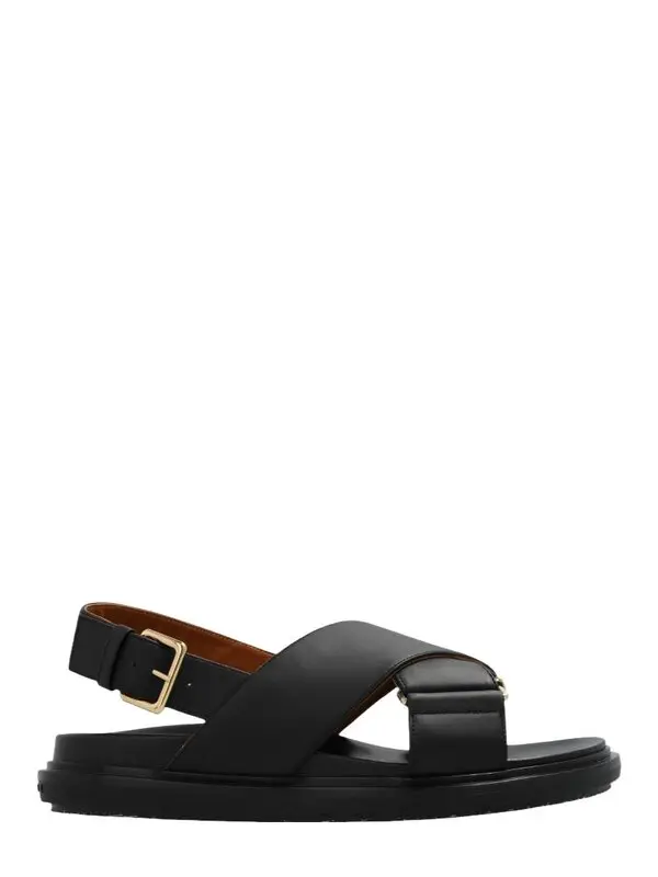 Marni Logo Embossed Buckled Sandals - Black