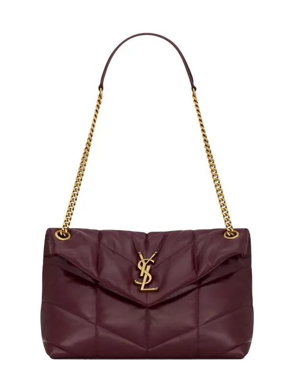 Saint Laurent Puffer Logo Plaque Small Shoulder Bag - Deep Ruby Red