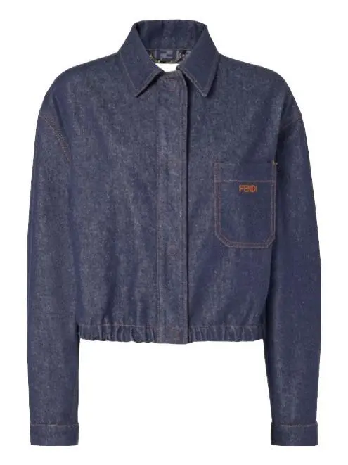 Fendi Ff Reverse Cropped Denim Jacket - Navy Blue