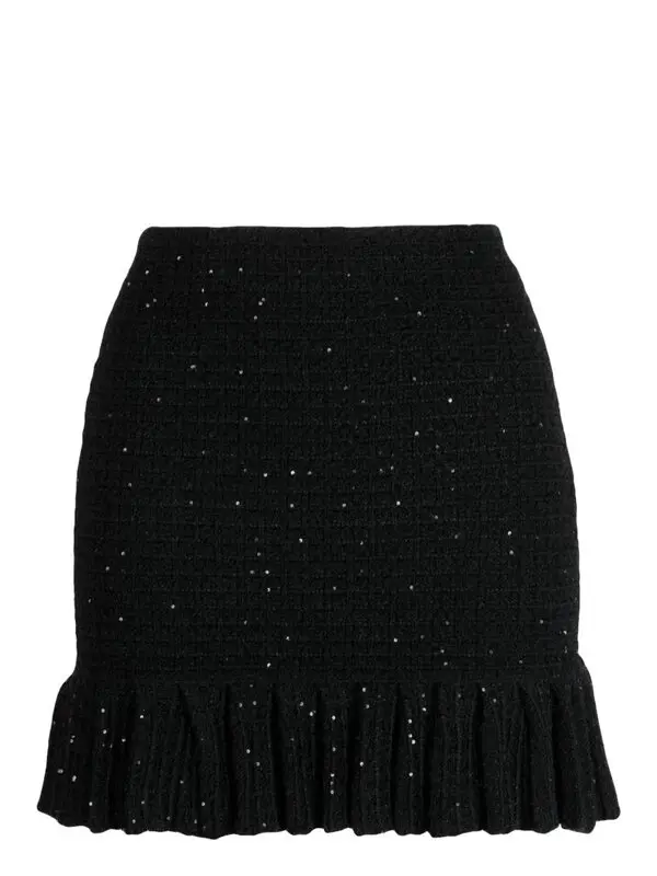 SELF-PORTRAIT Embellished Pleated Knit Mini Skirt - Black