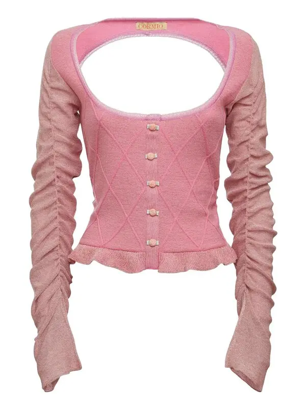 CORMIO Backless Knit Sweater With Floral Buttons - No
