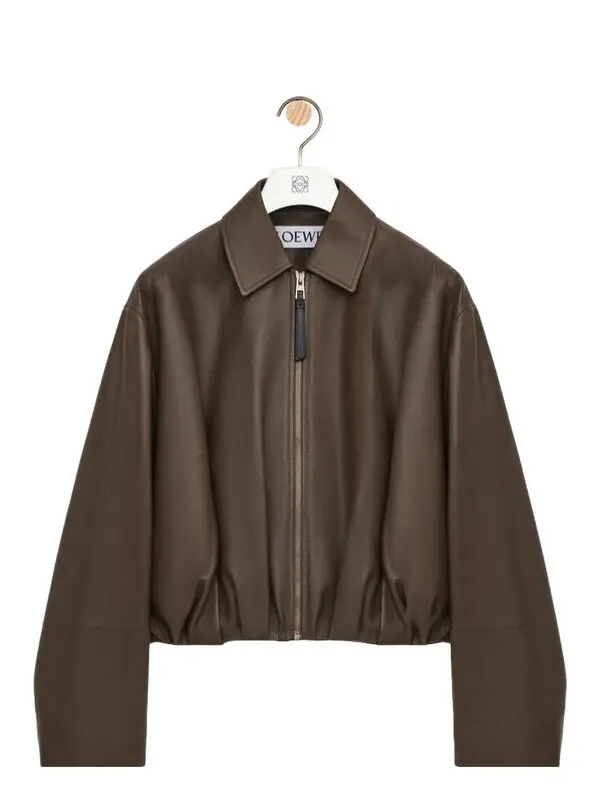 Loewe Draped Cropped Leather Jacket - Dark Green