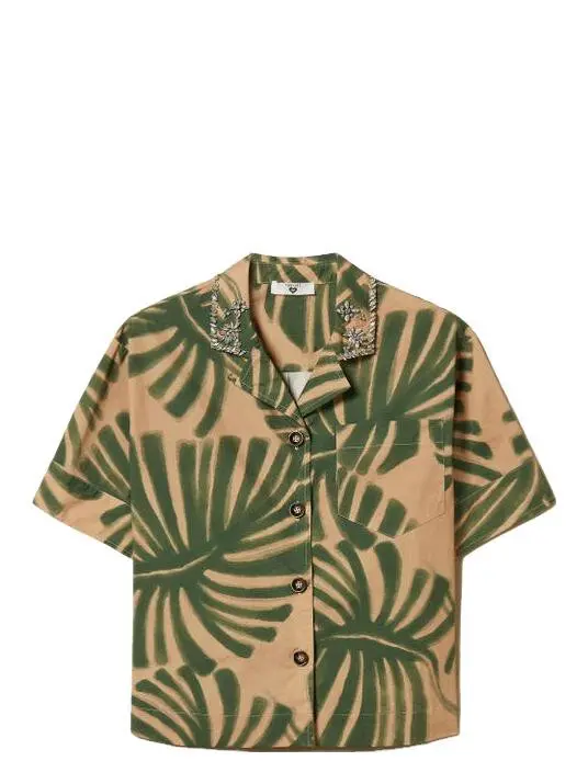 TWINSET Tropical Print Embellished Shirt - Green