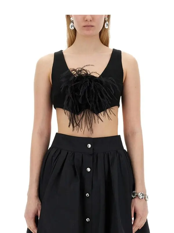 Moschino V-neck Vest With Feather Embellishment - Black