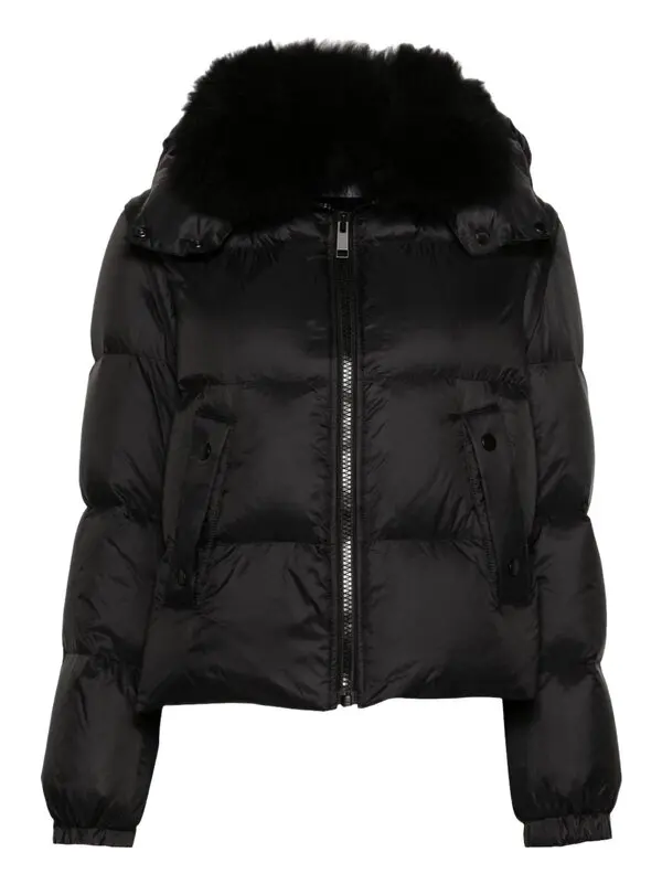 LISKA Quilted Down Jacket With Removable Hood And Fur Trim - Black