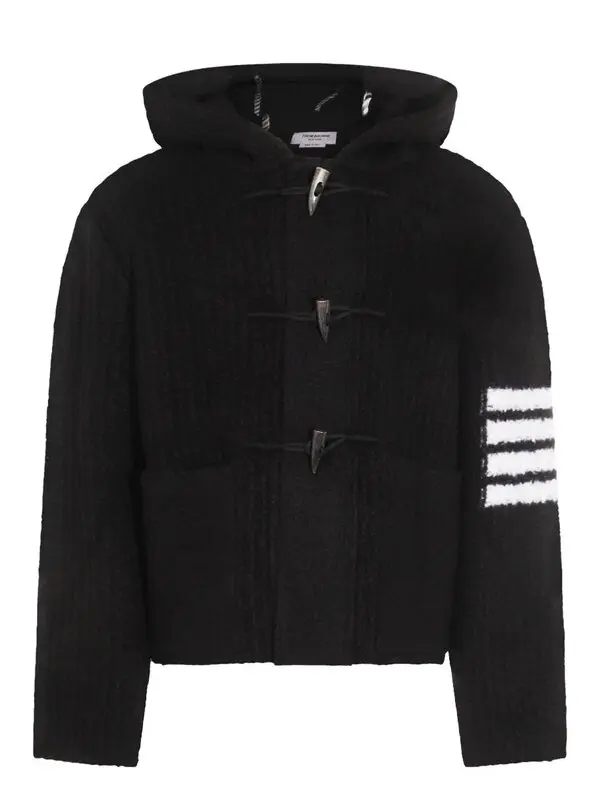 Thom Browne Logo Detailed Hooded Jacket - Black