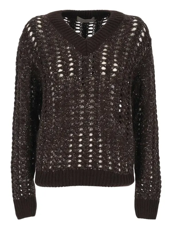 D.exterior Open Knit V-neck Sweater - Black