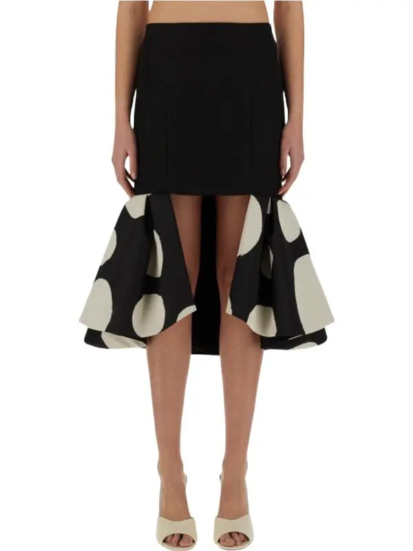 Nina Ricci Double Ruffles Midi Skirt With Polka Dot Print - Black