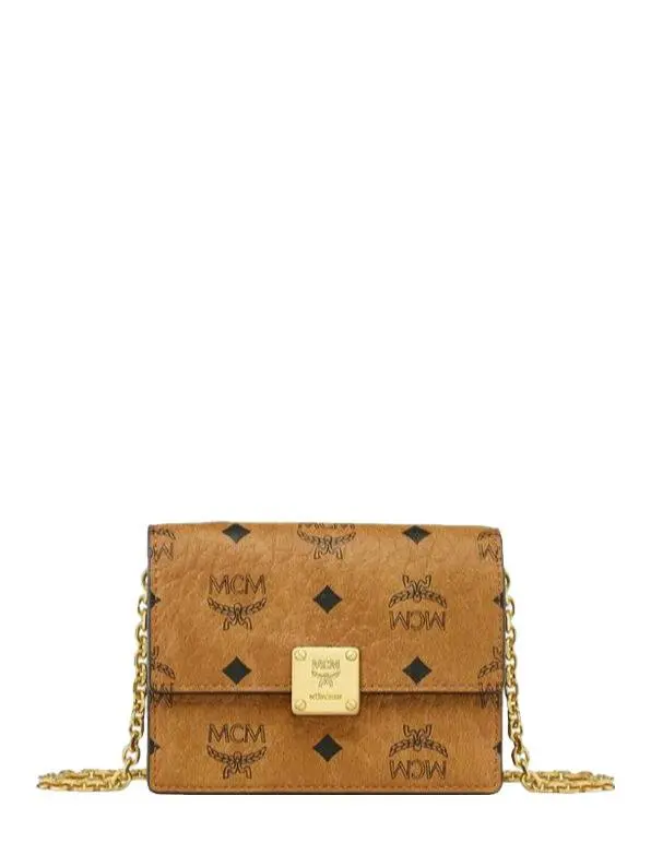 Mcm Visetos Logo Plaque Crossbody Bag - Cognac