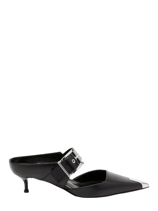 Alexander McQueen Punk Buckle Pointed Toe Mules - Black