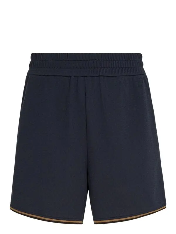 Fendi Elastic Waist Shorts With Pequin Stripe Trim - Blue