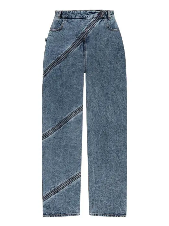 Alaïa Jeans With Belt Loops And Zipper Detailing - Blue