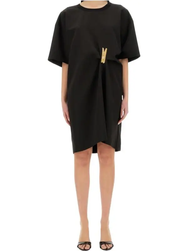 Moschino Round Neck Short Sleeve Dress With Gold Clothespin Detail - Black