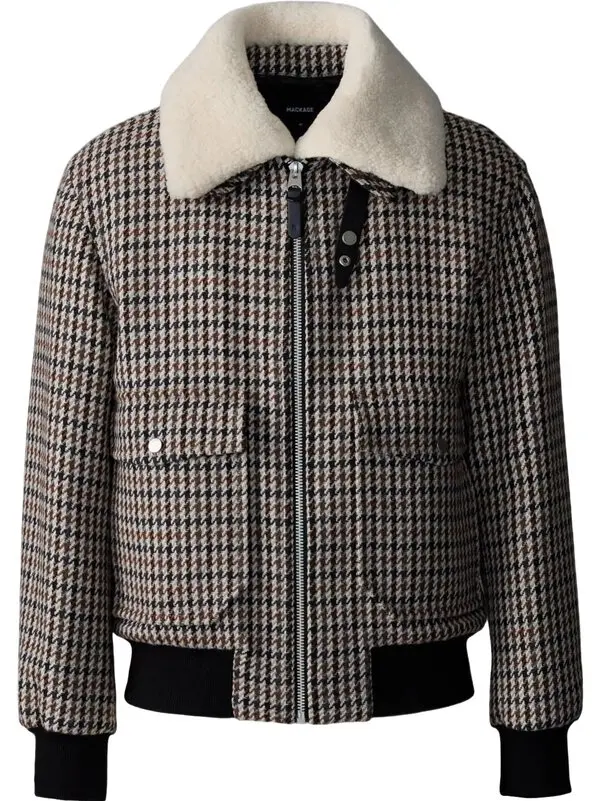 Mackage Houndstooth Pattern Shearling Collar Jacket - Black