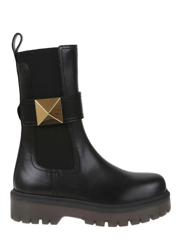 Valentino Garavani One Stud Round Toe Ankle Boots - Black