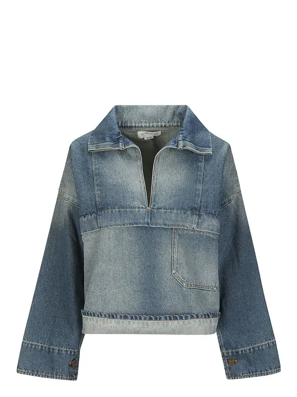 Victoria Beckham Half-zip Oversized Tunic Top - Blue