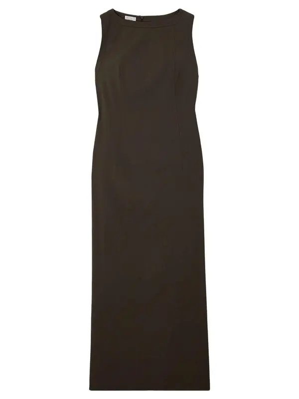 Brunello Cucinelli Bead-embellished Wool-blend Twill Maxi Dress - Black