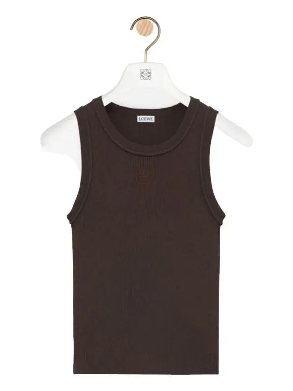 Loewe Anagram Embroidered Ribbed Top - Black