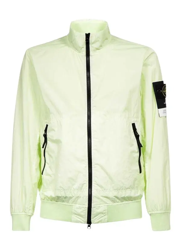 Stone Island Logo Patch Stand Collar Zip-up Jacket - Light Green
