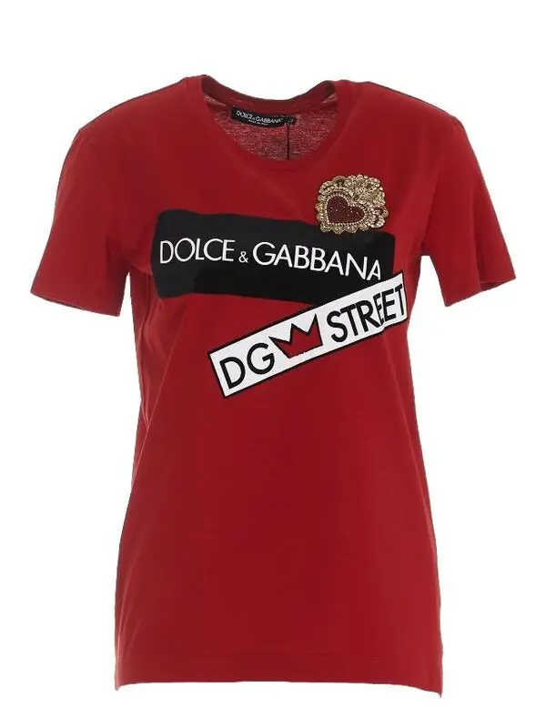 Dolce & Gabbana Embellished Logo Print T-shirt - Red