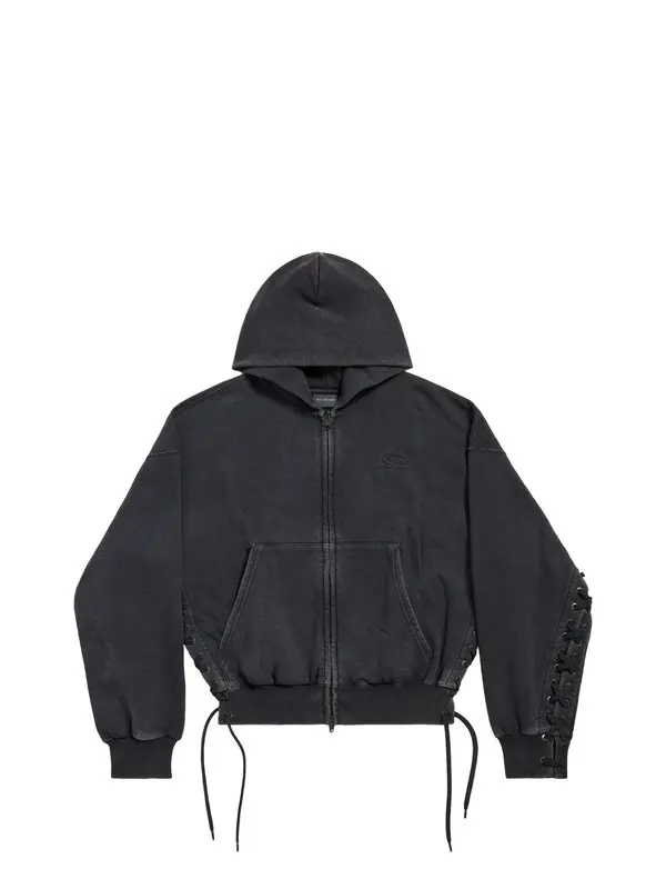 Balenciaga Loop Sports Icon Lace-up Hoodie - Washed Black