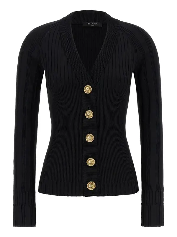 Balmain Testa Di Leone Buttoned Fitted Cardigan - Black