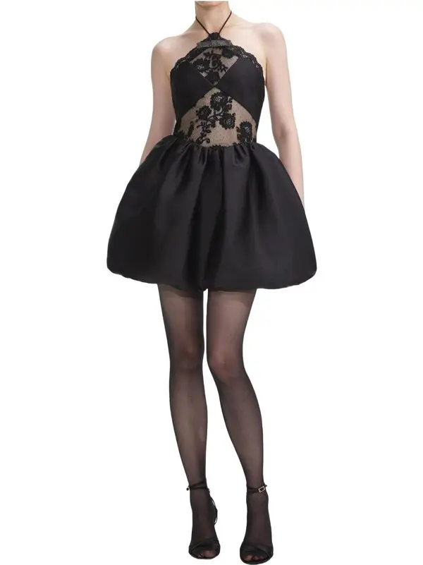 SELF-PORTRAIT Lace Patterned Mini Dress - Black
