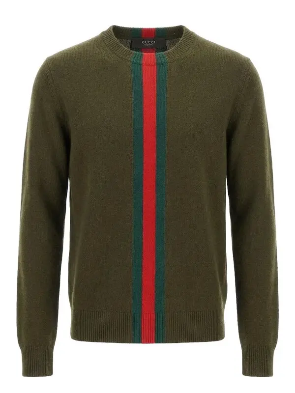 Gucci Knit Wool Sweater With Web Intarsia - Dark Green