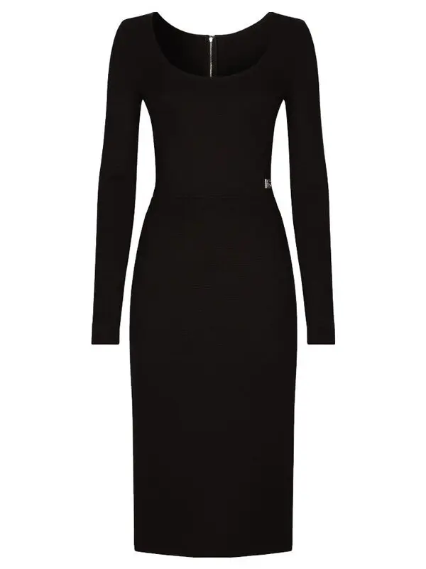 Dolce & Gabbana Logo Plaque Scoop-neck Midi Dress - Black