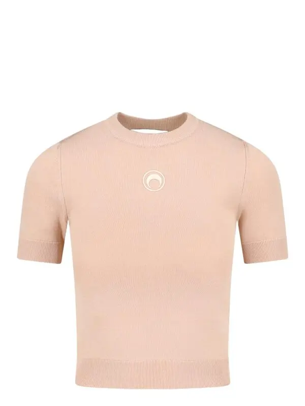 MARINE SERRE Short-sleeved Knit Sweater With Moon Pattern - Pink
