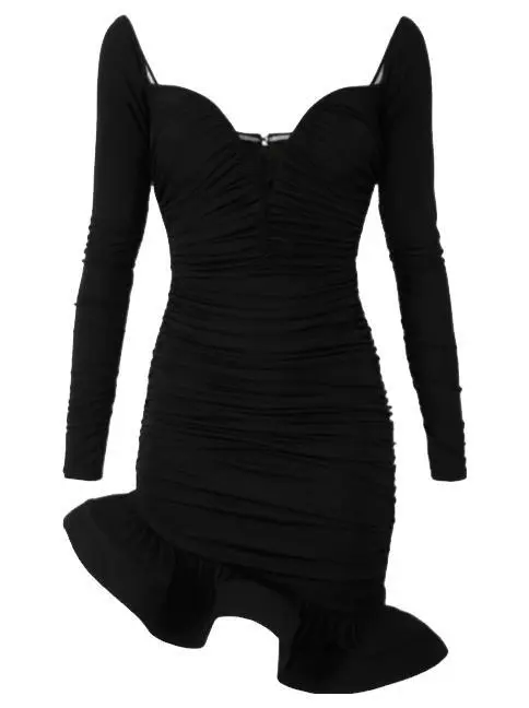 Elisabetta Franchi Ruffled Detail Mini Dress - Black