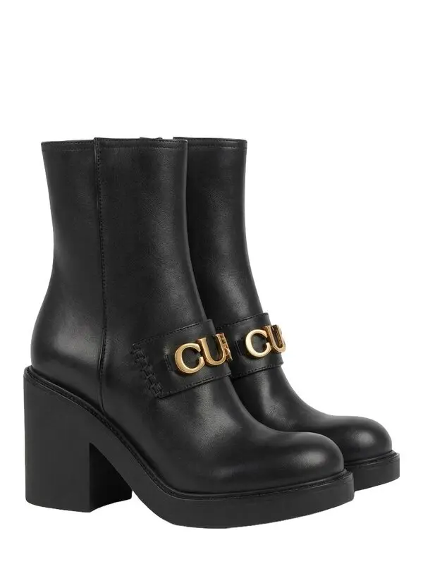 Gucci Logo Plaque Leather Boots - Black