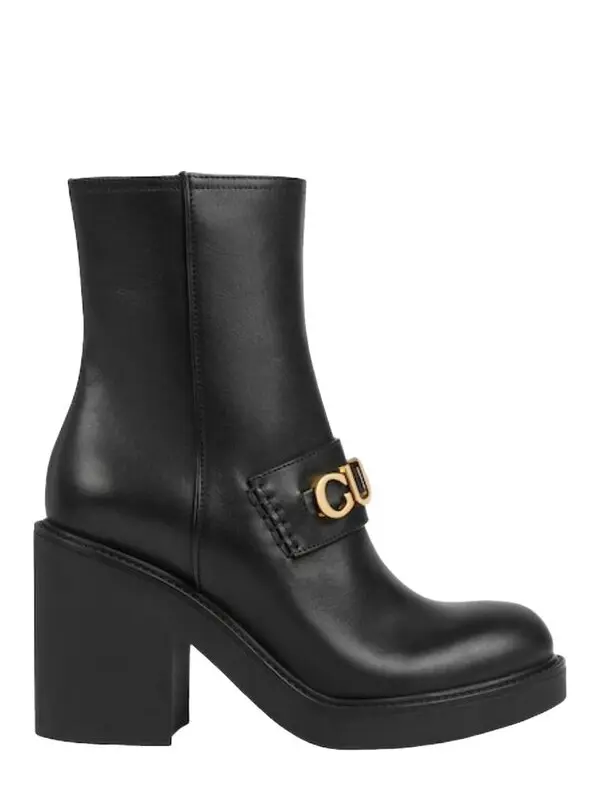 Gucci Logo Plaque Leather Boots - Black