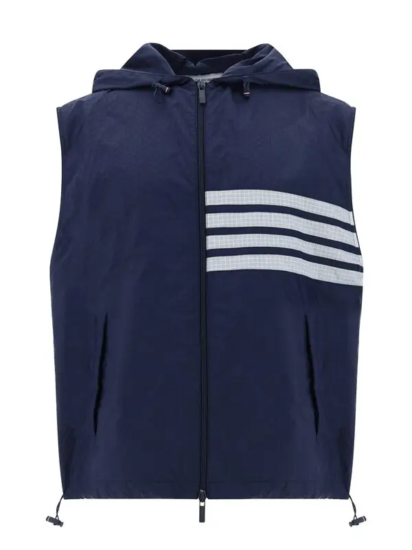 Thom Browne 4-bar Striped Zipped Ripstop Hooded Gilet - Blue