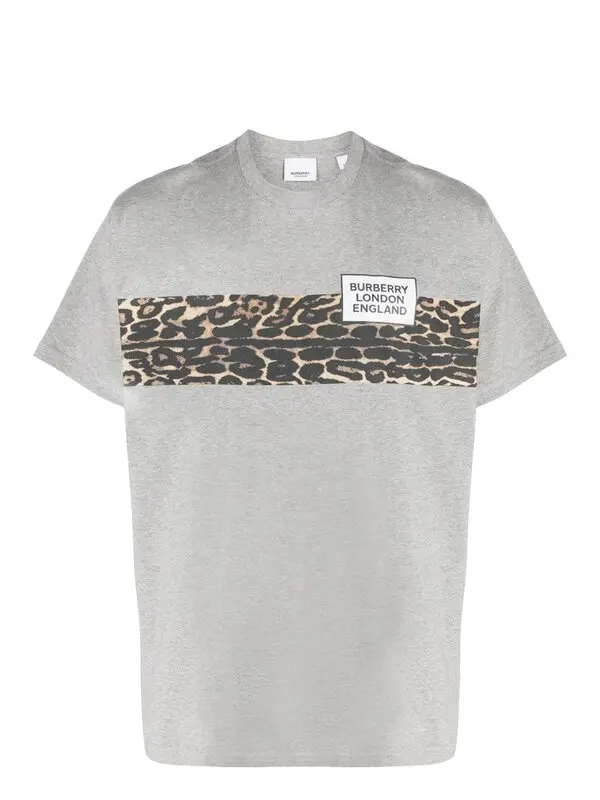 Burberry Logo Leopard Print T-shirt - Gray