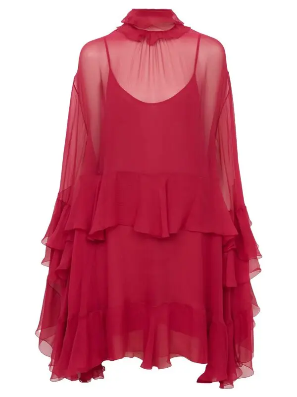 Chloé Sheer Ruffled Dress With Open Back - Pomegranate Pink