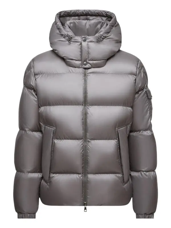 Moncler Logo Patch Hooded Puffer Jacket - Grey