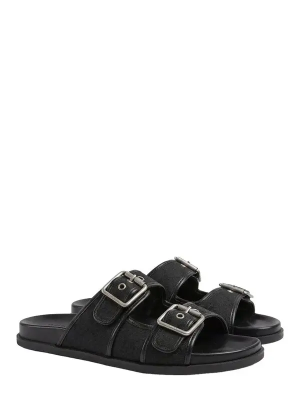 Gucci Buckle Detailed Flat Slides - Black