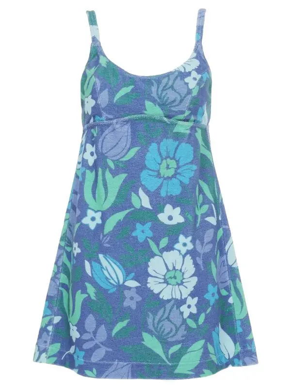 Chloé Cotton Jersey Mini Dress With Graphic Floral Print - Blue And Multicolour