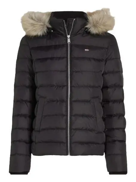 Tommy Hilfiger Down Puffer Jacket With Removable Hood And Faux Fur Trim - Black