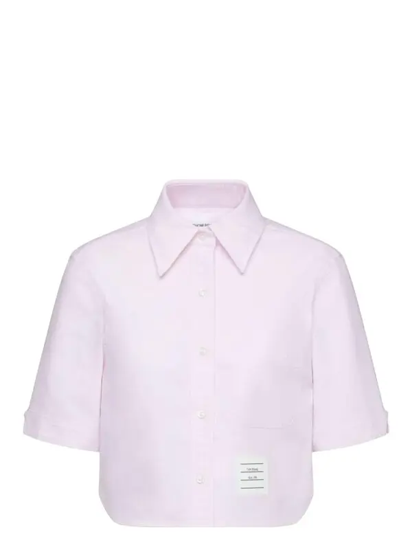 Thom Browne Cropped Short Sleeve Shirt With Logo Patch - Pink