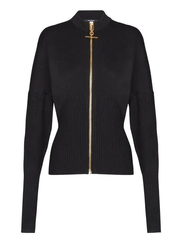 Balmain Zipped Knit Cardigan With Batwing Sleeves - Black
