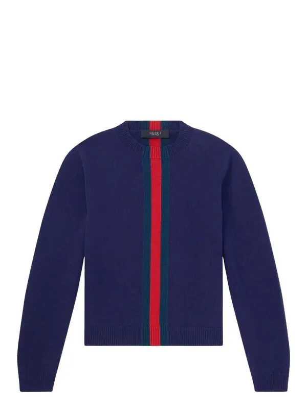 Gucci Fine Knit Wool Sweater With Web Intarsia - Blue