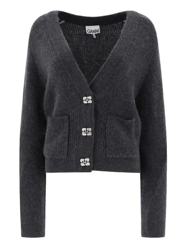 GANNI V-neck Cardigan With Butterfly Buttons - Black