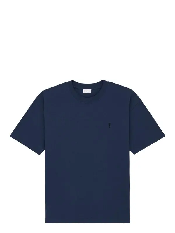 Saint Laurent Embroidered Logo Cotton T-shirt - Bleu Mineral / Noir