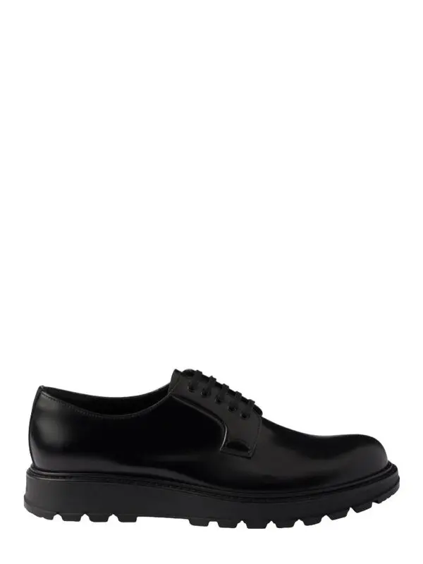 Prada Brushed Leather Lace-up Derby Shoes - Black