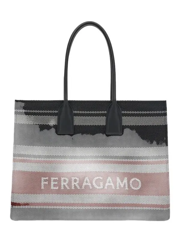 FERRAGAMO Logo Jacquard Signature Tote Bag - Black