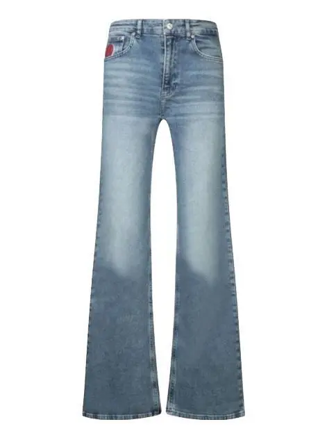 Moschino High Waist Wide Leg Jeans With Logo Patch - Blue