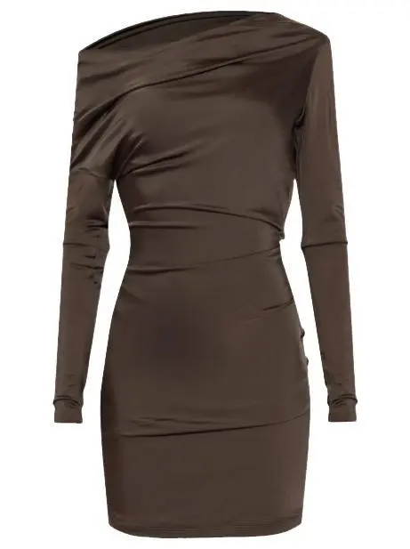 Alexander McQueen Off-shoulder Draped Mini Dress - Brown